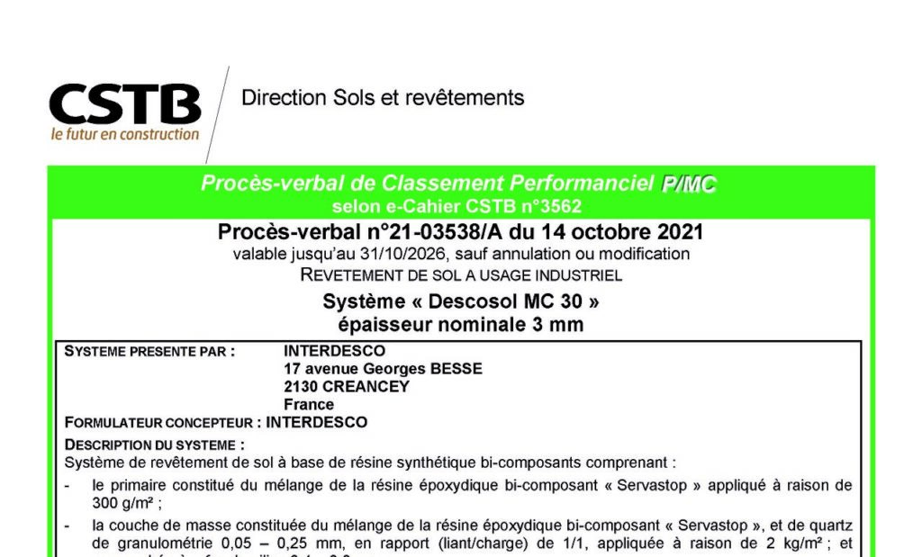 Classements performanciel CSTB - Serepp